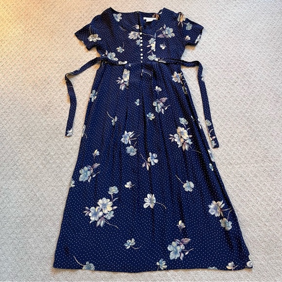 jonathan martin | Dresses | Vintage Jonathan Martin Navy Blue Floral ...